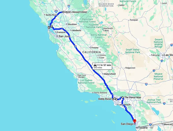 california sweet tooth trip map