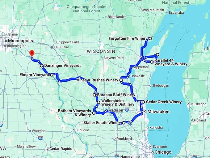 charming wineries wisconsin trip map