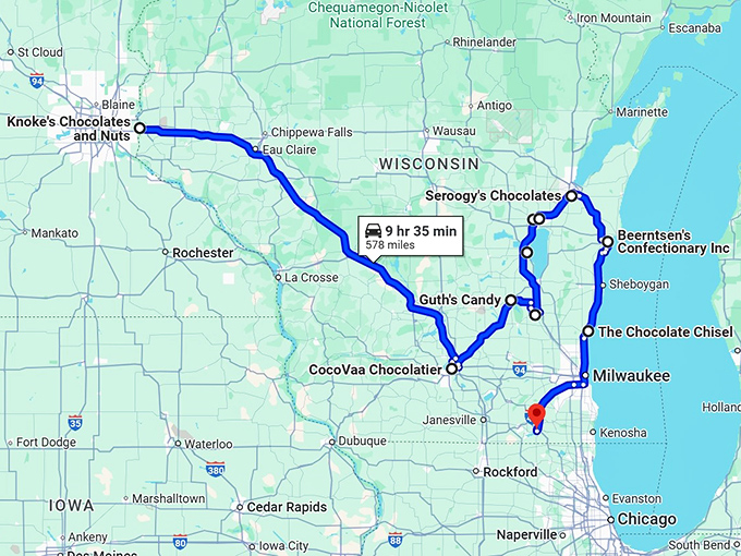 dreamy chocolate shops wisconsin map