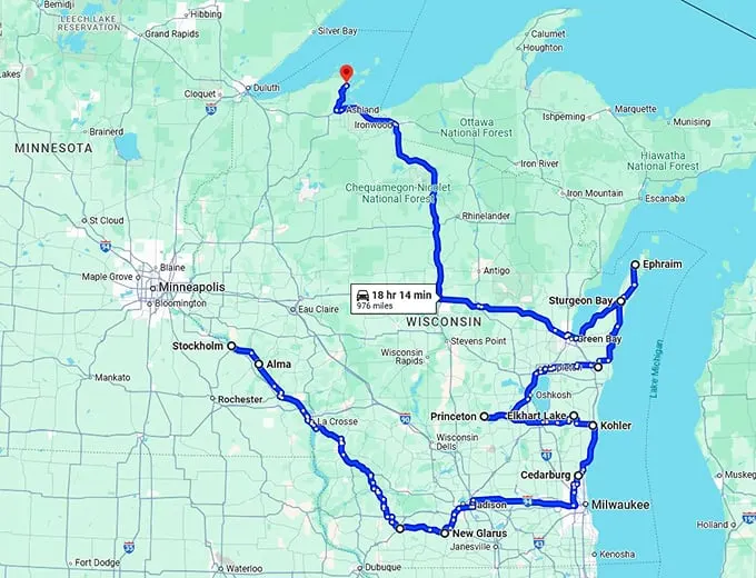 dreamy wisconsin towns trip map