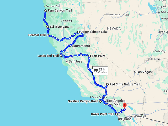 easy going trip california map