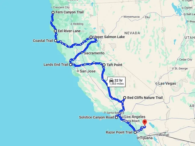 easy going trip california map