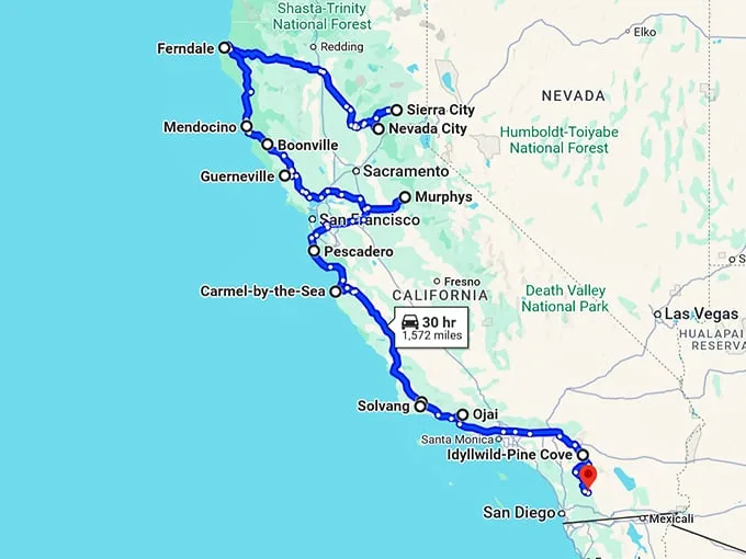 enchanting towns california map