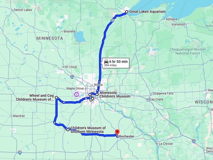 family friendly trip minnesota map