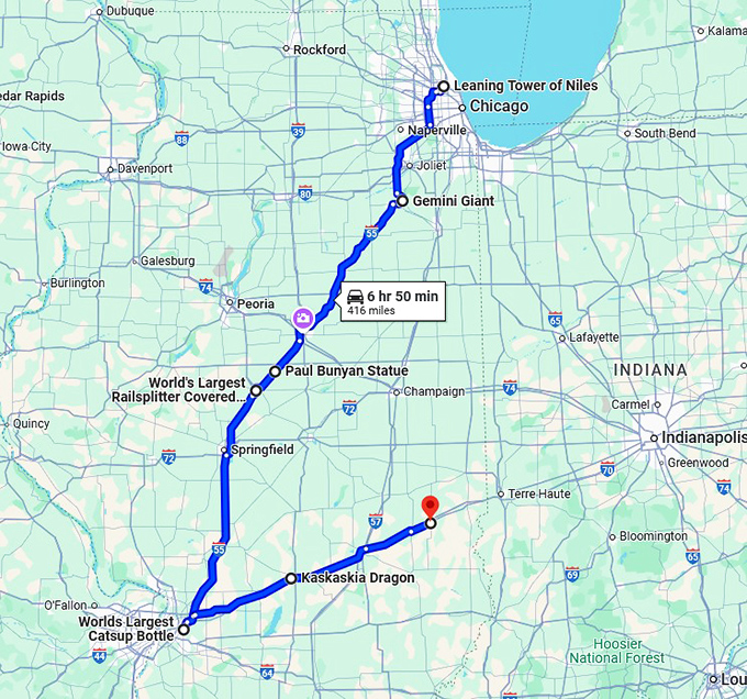 fascinatingly weird illinois attractions map