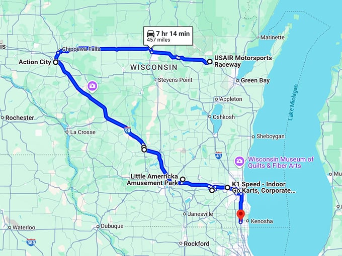 go kart trip wisconsin map