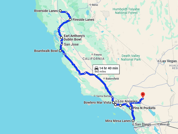 hidden bowling alleys california map