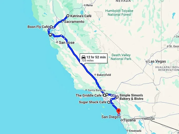 local restaurants trip california map
