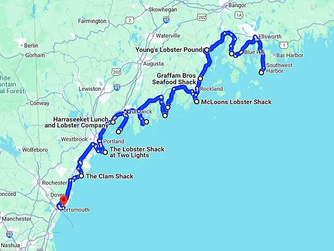 maine best lobster shacks map