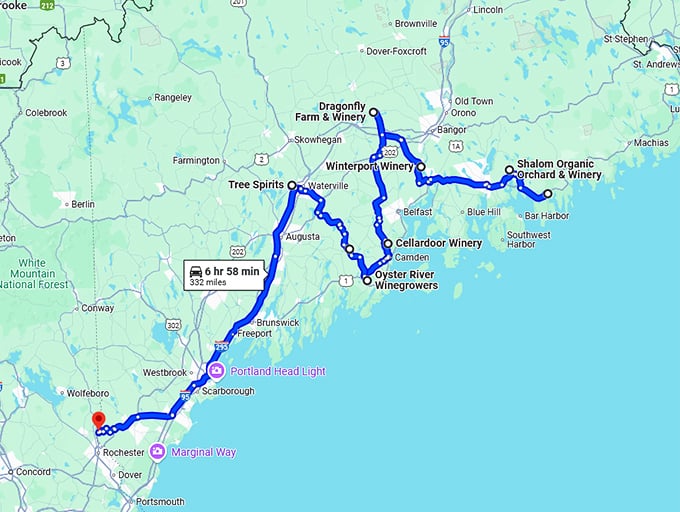 maine gorgeous wineries trip map