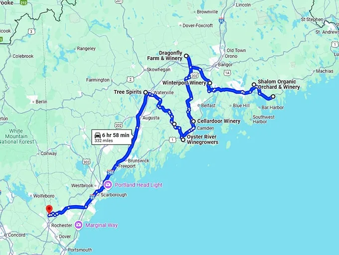 maine scenic wineries trip map