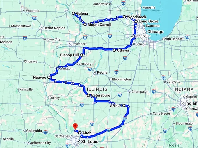 nostalgic charming towns illinois map