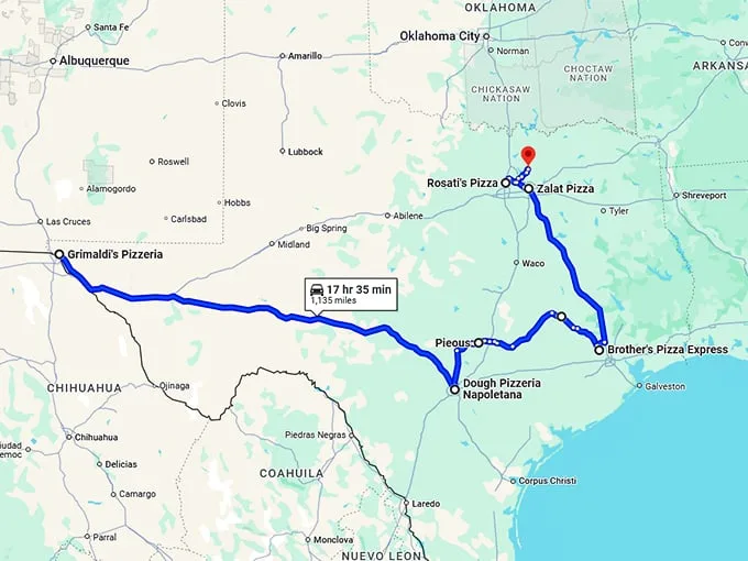 pizza road trip texas map