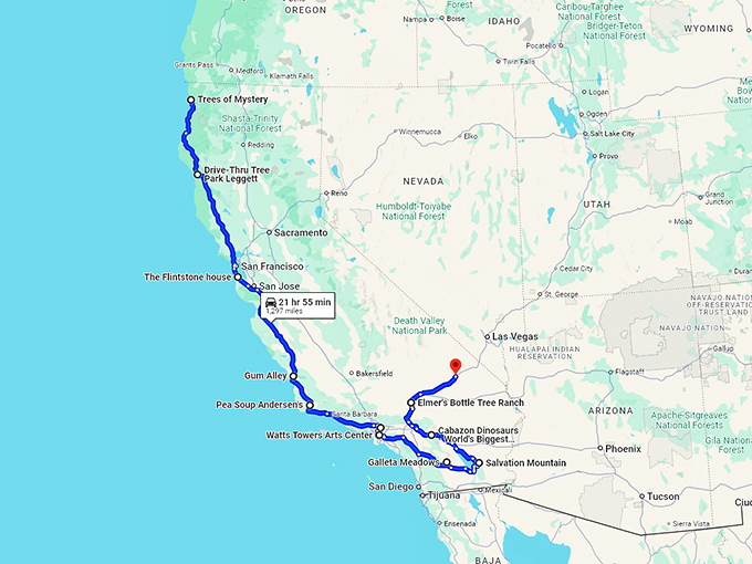 quirky road trip california map