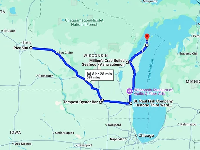 road trip seafood wisconsin map