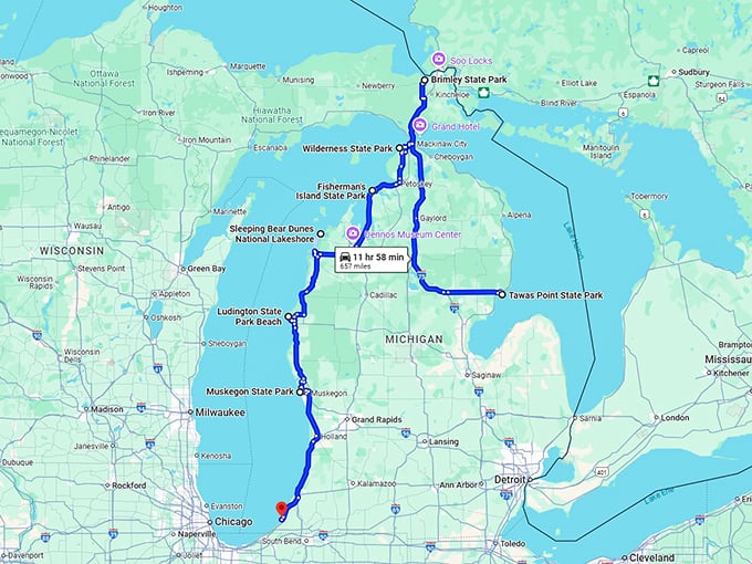 scenic trip beaches michigan map