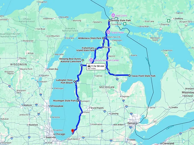 scenic trip beaches michigan map