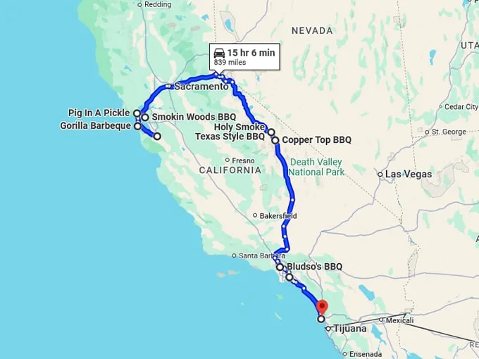 sizzling road trip california map