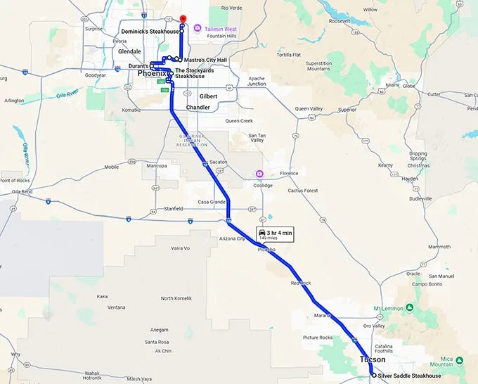 steakhouse road trip arizona map