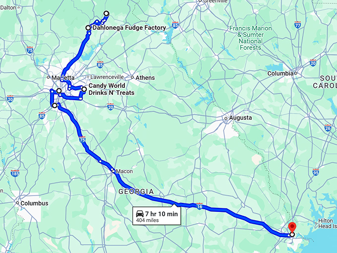 sugary road trip georgia map
