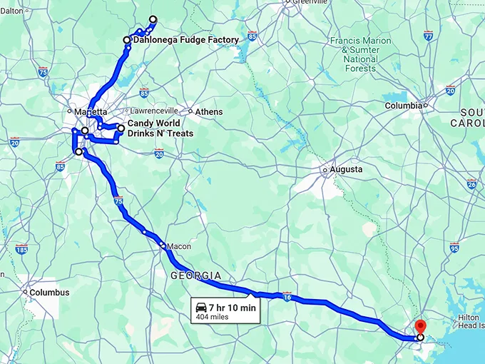 sugary road trip georgia map