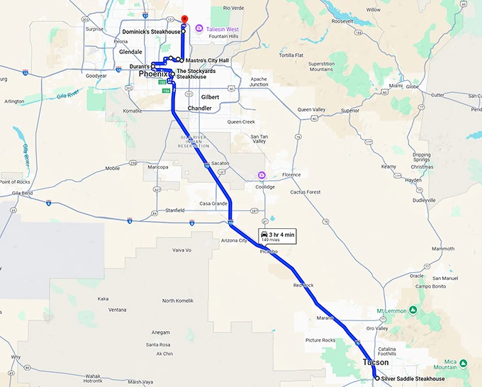 tasty steakhouse trip arizona map