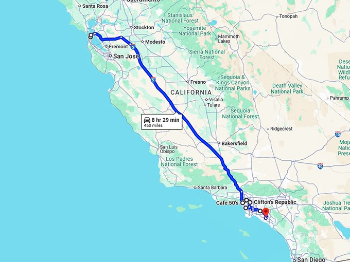 wacky foodie trip california map