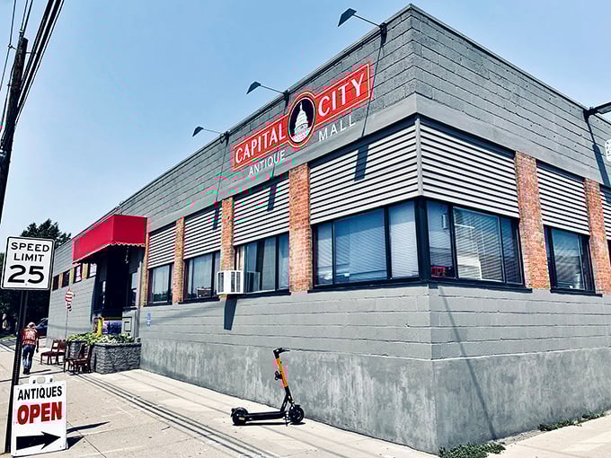 Welcome to the time machine! Capital City Antique Mall's exterior might look unassuming, but inside, it's bursting with treasures from every era.