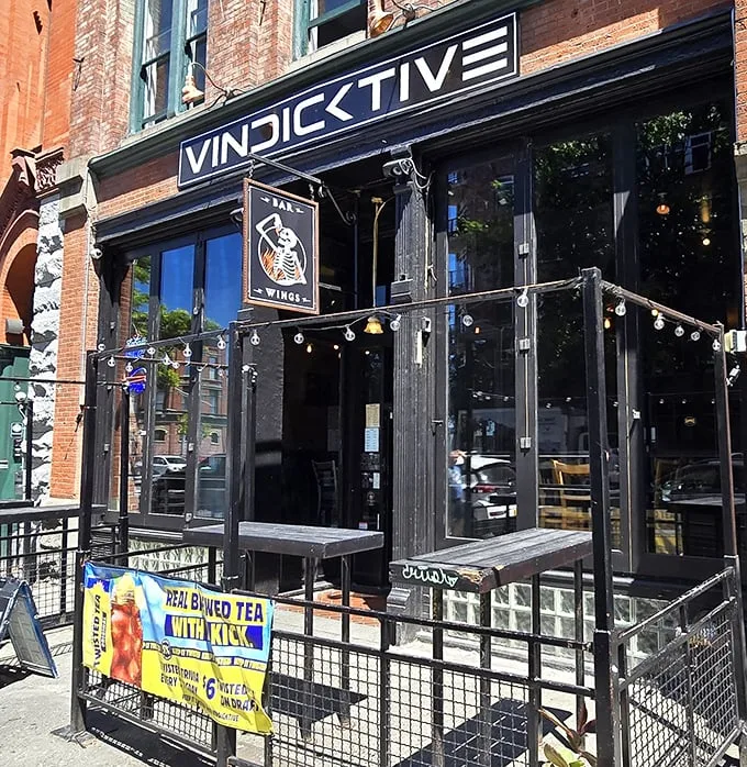 Welcome to flavor paradise! Vindicktive's brick facade hides a world of wing wonders, where napkins tremble and taste buds rejoice.