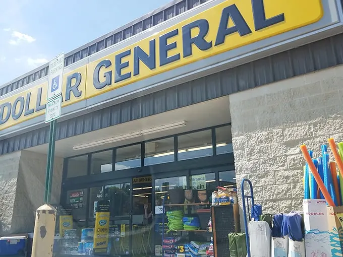 Welcome to the yellow brick road of bargains! This unassuming facade hides a wonderland of wallet-friendly treasures waiting to be discovered.