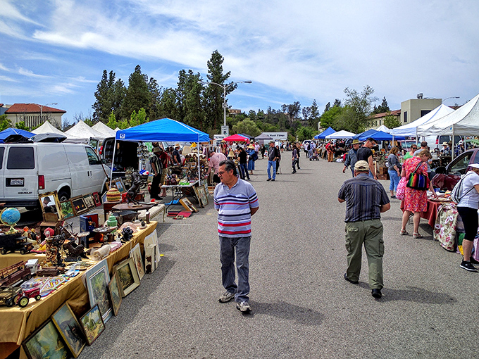 A treasure hunter's paradise! Rows of white tents stretch as far as the eye can see, promising vintage delights and unexpected finds.