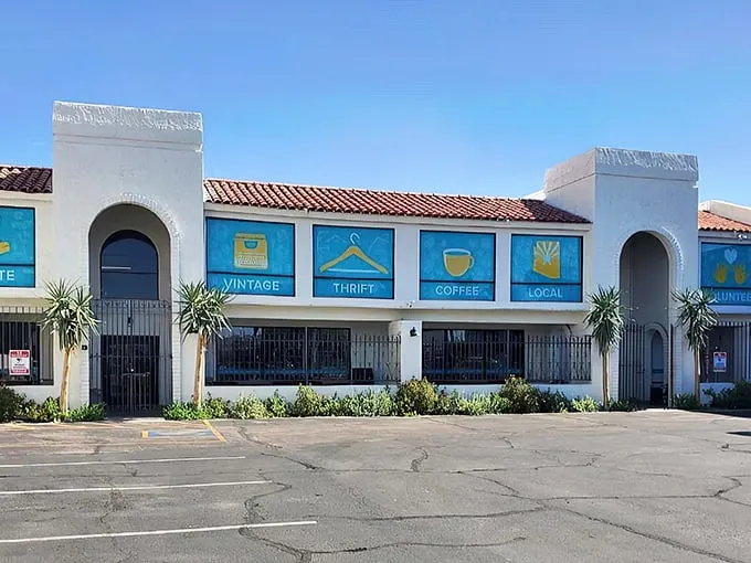 Welcome to Thrift to Thrive, where one person's castoffs become another's treasures! This charming Spanish-style façade houses a world of secondhand wonders waiting to be discovered.