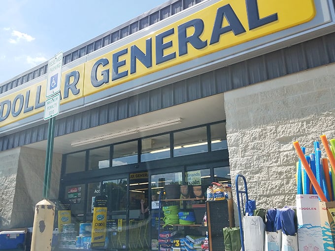 Welcome to the yellow brick road of bargains! This unassuming facade hides a wonderland of wallet-friendly treasures waiting to be discovered. 