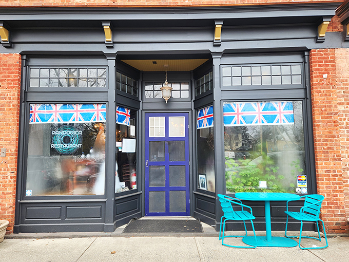 A TARDIS-blue door beckons you into a world where British charm meets sci-fi whimsy. Step inside The Pandorica, where time and taste collide!