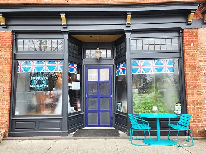 A TARDIS-blue door beckons you into a world where British charm meets sci-fi whimsy. Step inside The Pandorica, where time and taste collide!
