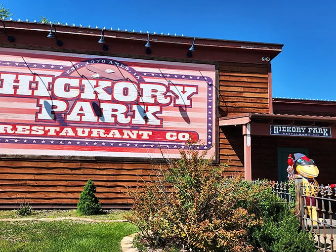 Welcome to barbecue paradise! Hickory Park's rustic exterior promises a smoky adventure that'll make your taste buds do a happy dance.