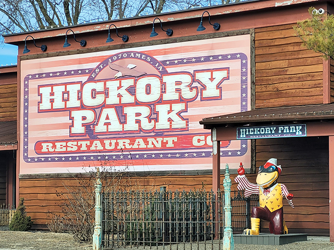 Welcome to barbecue paradise! Hickory Park's rustic exterior promises a smoky adventure that'll make your taste buds do a happy dance.