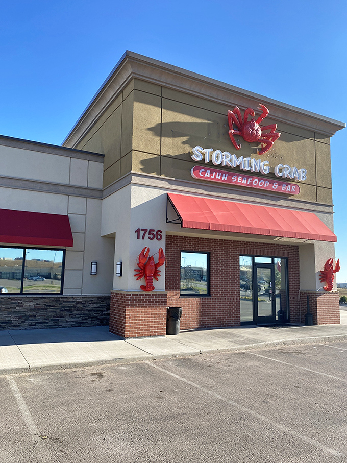Ahoy, seafood lovers! This crab-tastic facade is like a lighthouse for hungry landlubbers, beckoning you to a feast that'll make you forget you're in South Dakota.