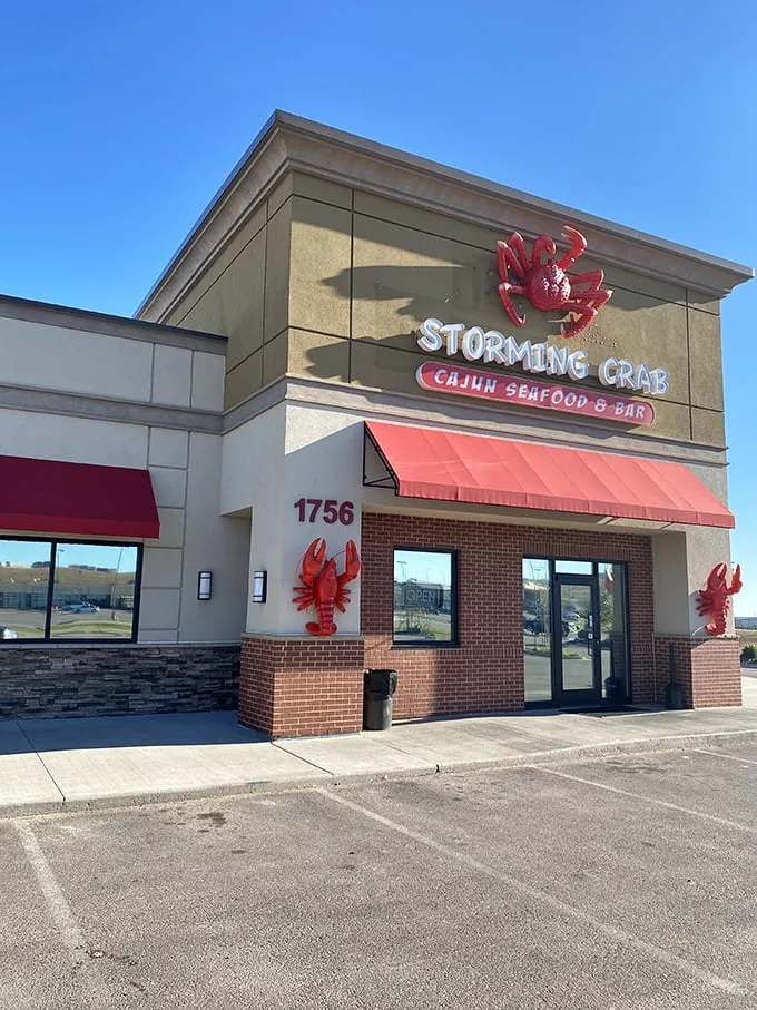 Ahoy, seafood lovers! This crab-tastic facade is like a lighthouse for hungry landlubbers, beckoning you to a feast that'll make you forget you're in South Dakota.
