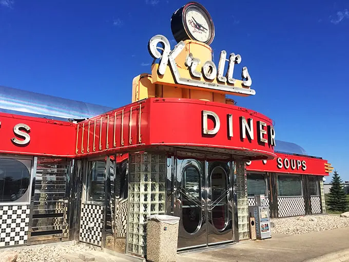 Step into a time machine disguised as a diner! Kroll's exterior screams "1950s cool" with its cherry-red awning and retro signage. Grab your poodle skirt and let's jive!