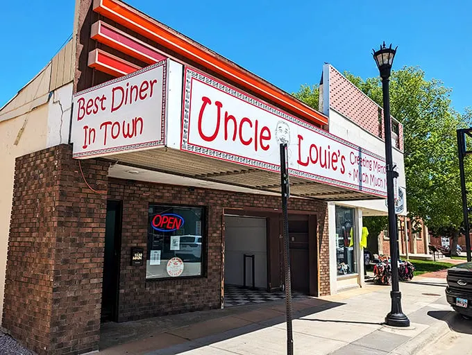 "Best Diner in Town" isn't just a slogan here—it's a promise. Uncle Louie's facade beckons like a beacon of comfort food, drawing in hungry souls with its retro charm.