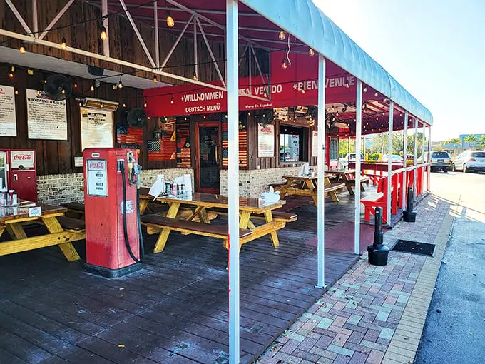 Welcome to BBQ paradise! Michelbob's outdoor seating area is like a backyard cookout, minus the lawn mowing and plus the mouthwatering aromas.