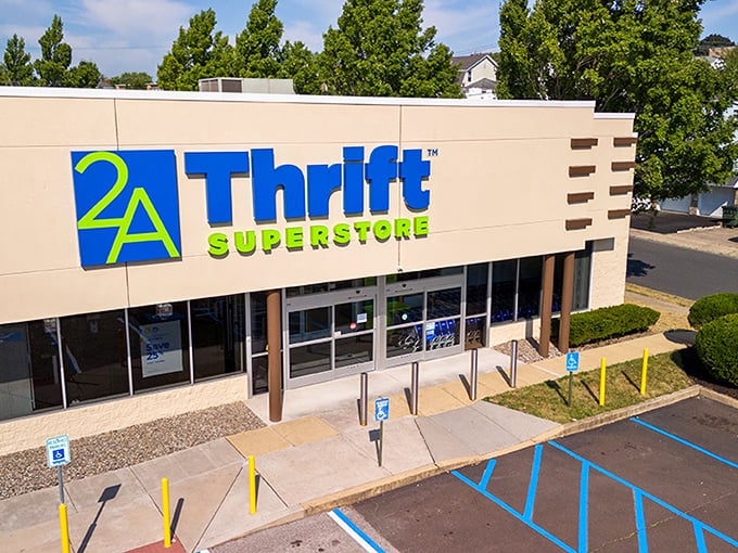 The iconic blue and yellow sign beckons like a siren call to bargain hunters. 2nd Ave Thrift Superstore isn't just big—it's Pennsylvania-sized enormous.