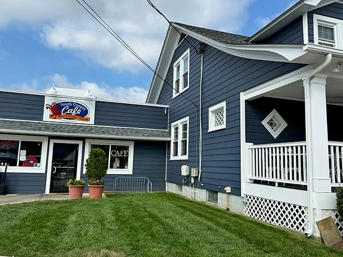 A slice of coastal charm! South County Cafe's blue exterior is as inviting as a perfect summer day on the Chesapeake Bay.