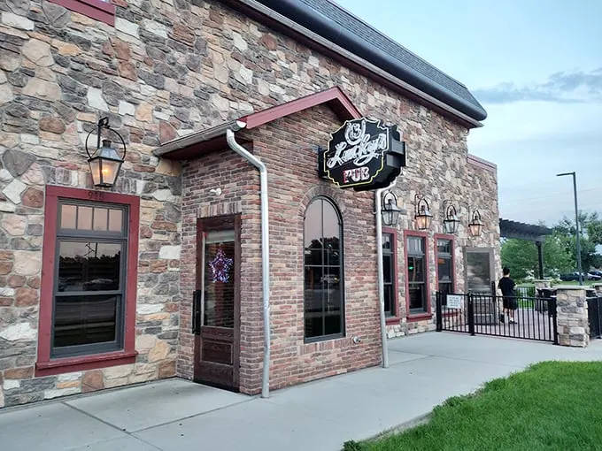 Welcome to Lucky's 13 Pub, where the horseshoe sign promises good fortune and the brick exterior hints at cozy comfort within. Step inside and let the culinary adventure begin!