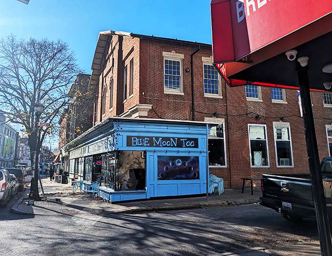 A blue moon rises in Baltimore! This charming façade isn't just eye candy—it's your portal to breakfast nirvana.