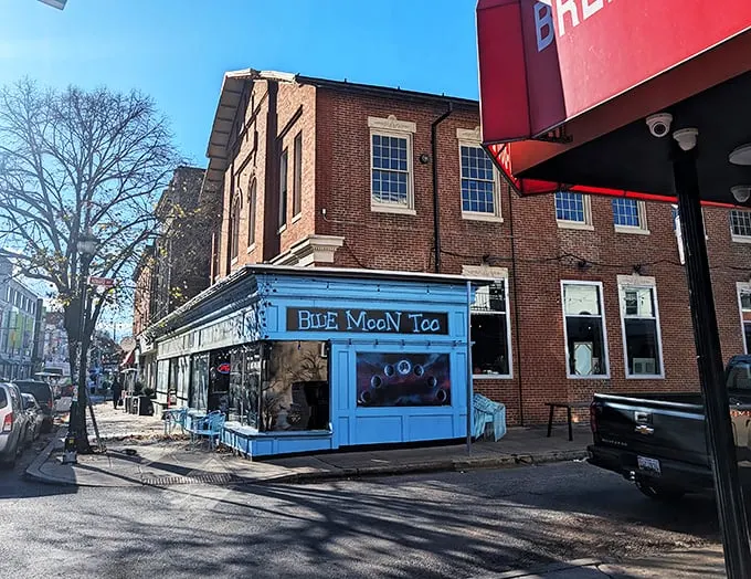 A blue moon rises in Baltimore! This charming façade isn't just eye candy—it's your portal to breakfast nirvana.