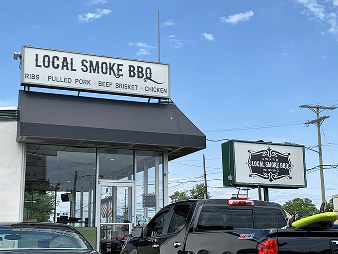 The unassuming storefront that hides barbecue greatness. Like finding a Picasso at a yard sale, this modest exterior conceals smoky treasures within.