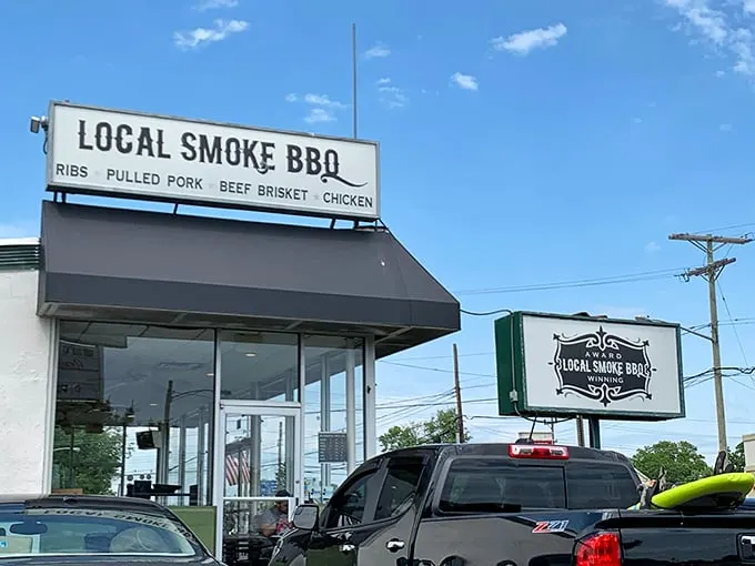 The unassuming storefront that hides barbecue greatness. Like finding a Picasso at a yard sale, this modest exterior conceals smoky treasures within.