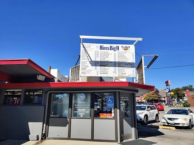 Welcome to burger paradise! Hires Big H stands proud, its retro sign a beacon of hope for hungry souls seeking comfort food nirvana.